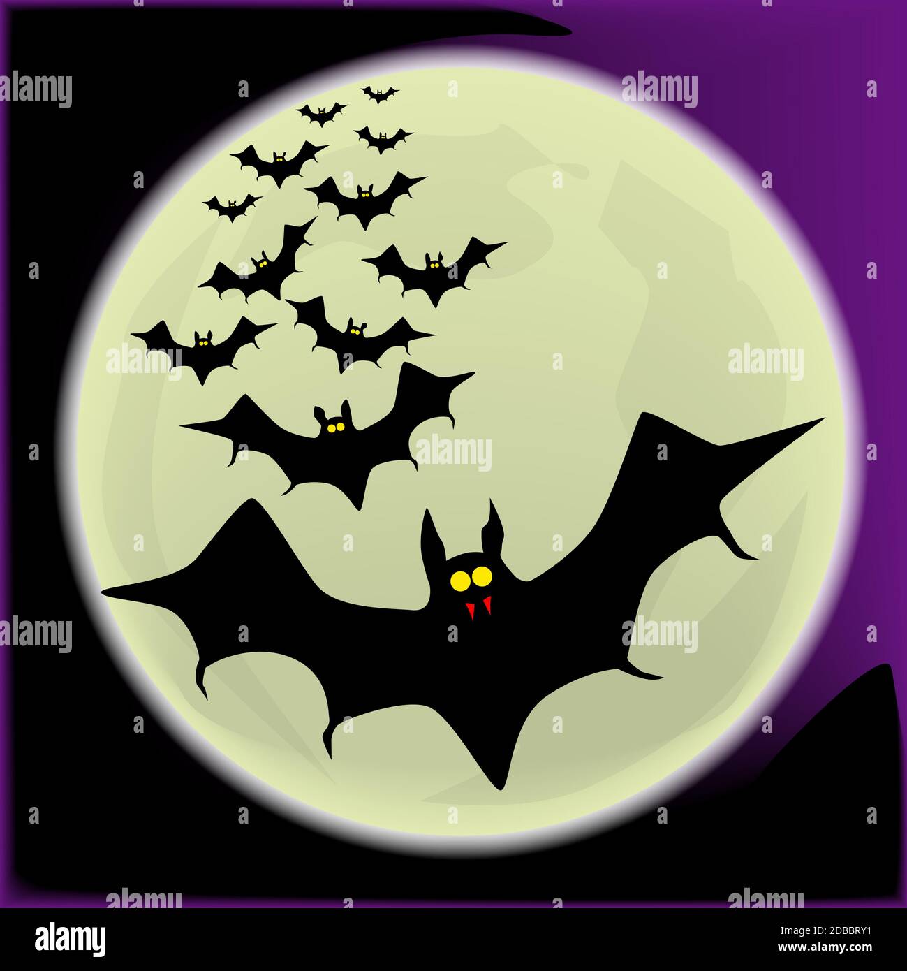 Vampire bats flying in formation across the fall moon Stock Photo - Alamy