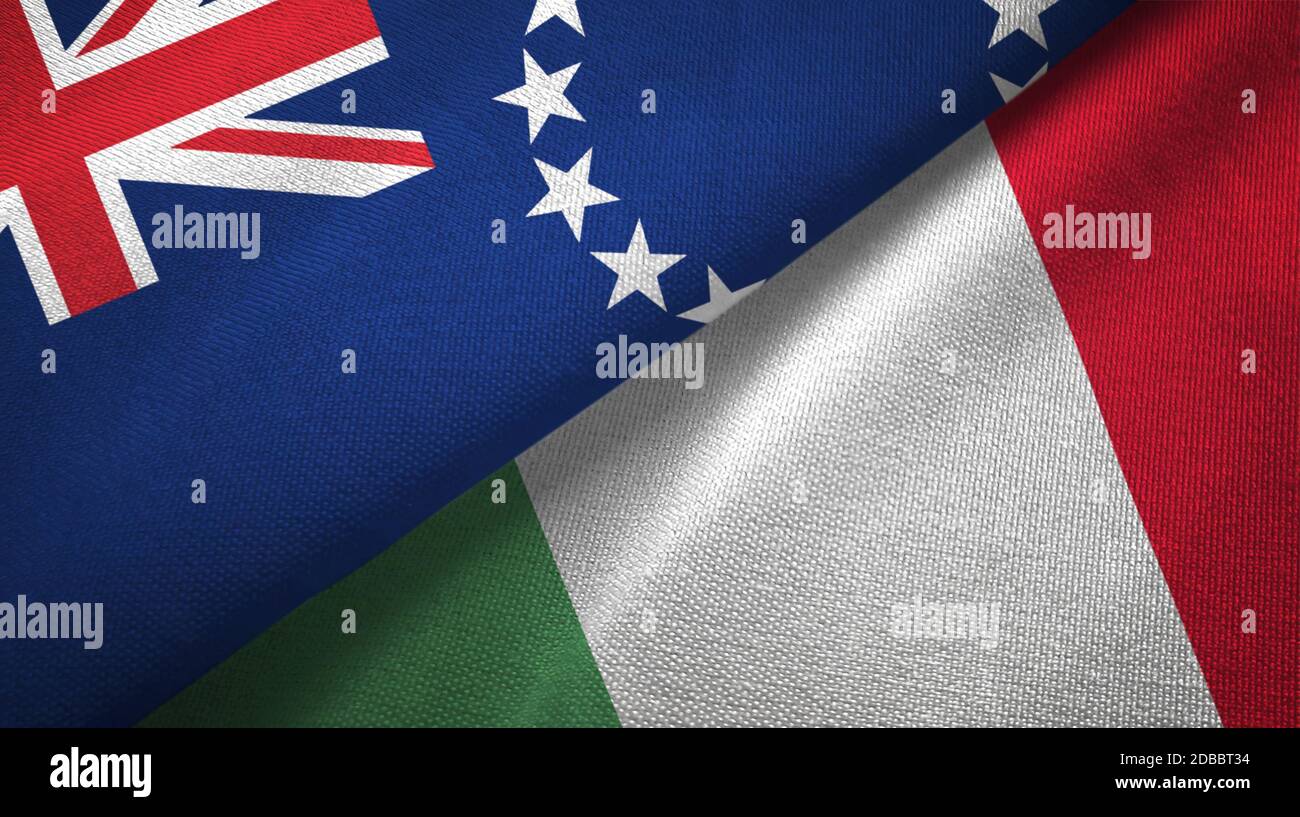 Cook Islands and Italy two flags textile cloth, fabric texture Stock ...