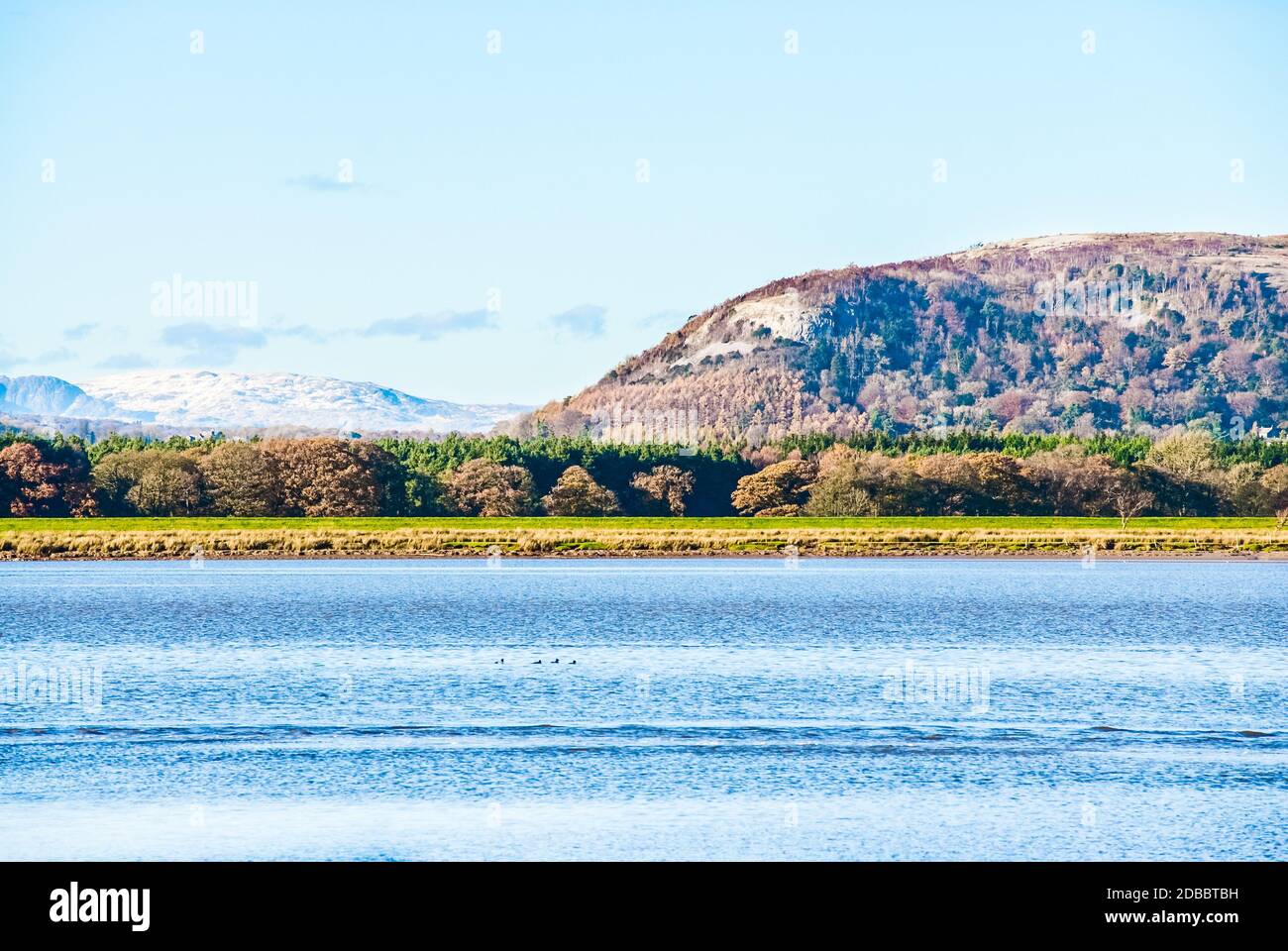 Estuary with Whitbarrow Scar in background Sandside, Cumbria, UK Stock ...