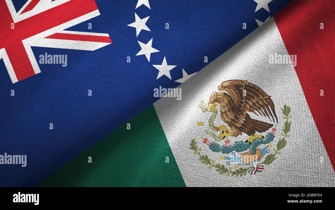 Cook Islands and Mexico two flags textile cloth, fabric texture Stock ...