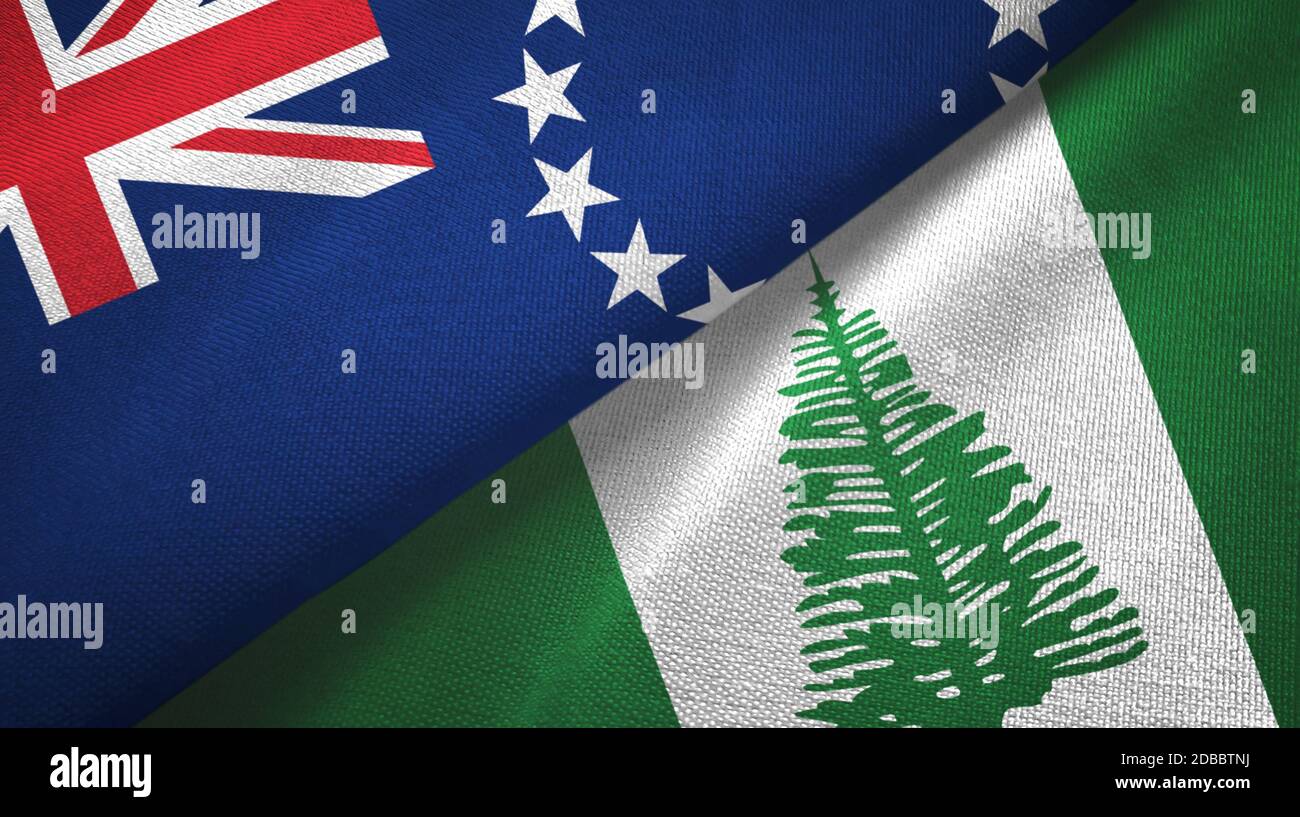 Cook Islands and Norfolk Island two flags textile cloth, fabric texture ...