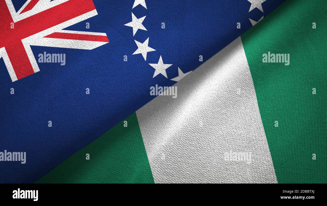 Cook Islands and Nigeria two flags textile cloth, fabric texture Stock ...