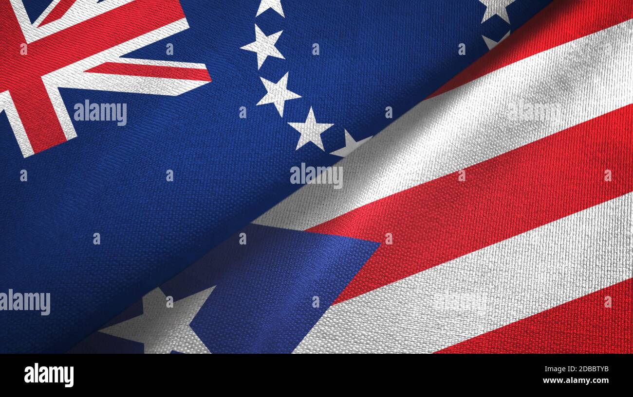 Cook Islands and Puerto Rico two flags textile cloth, fabric texture ...