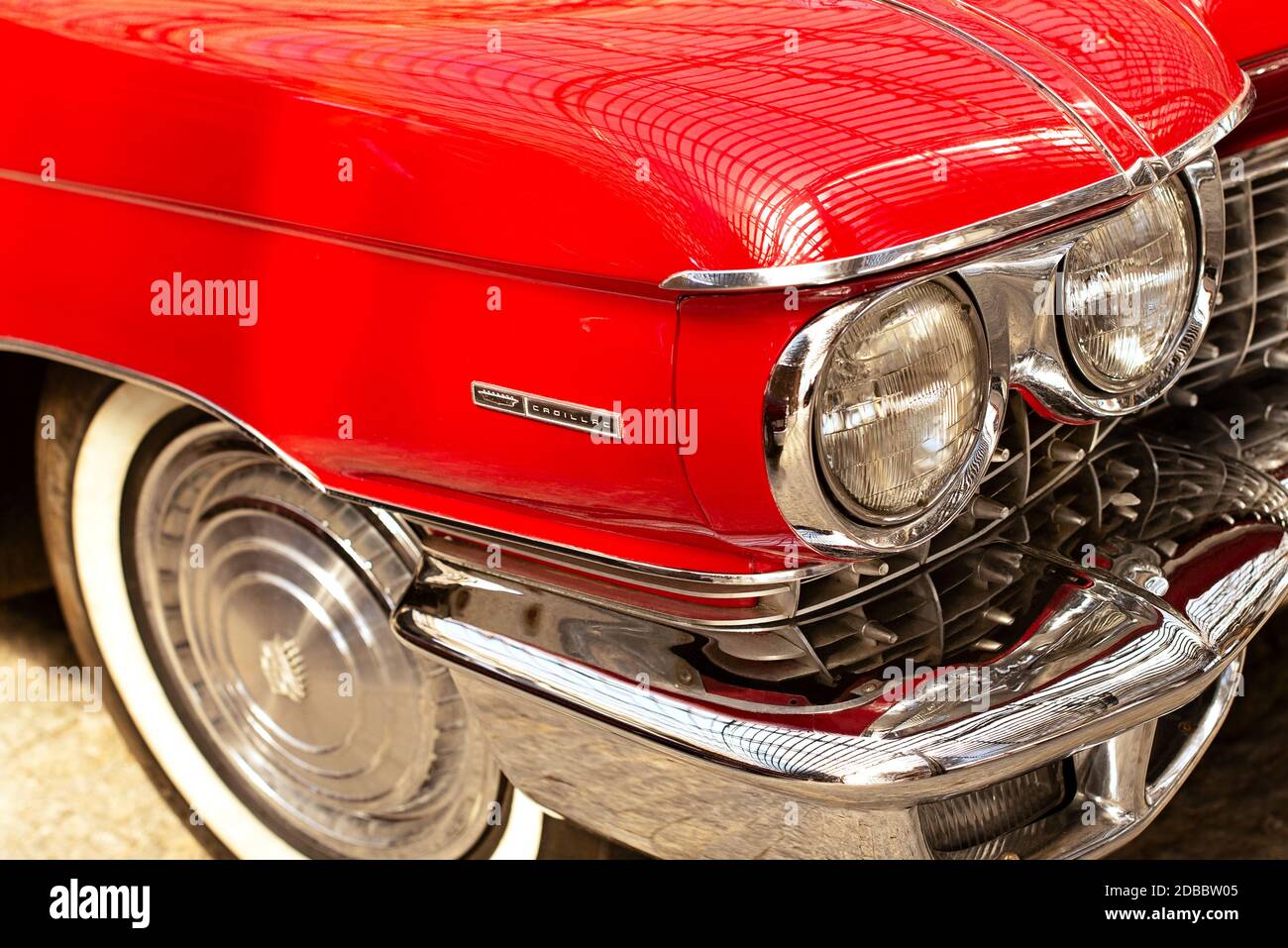Vintage classic retro car. Beautiful pink auto, front view Stock Photo ...