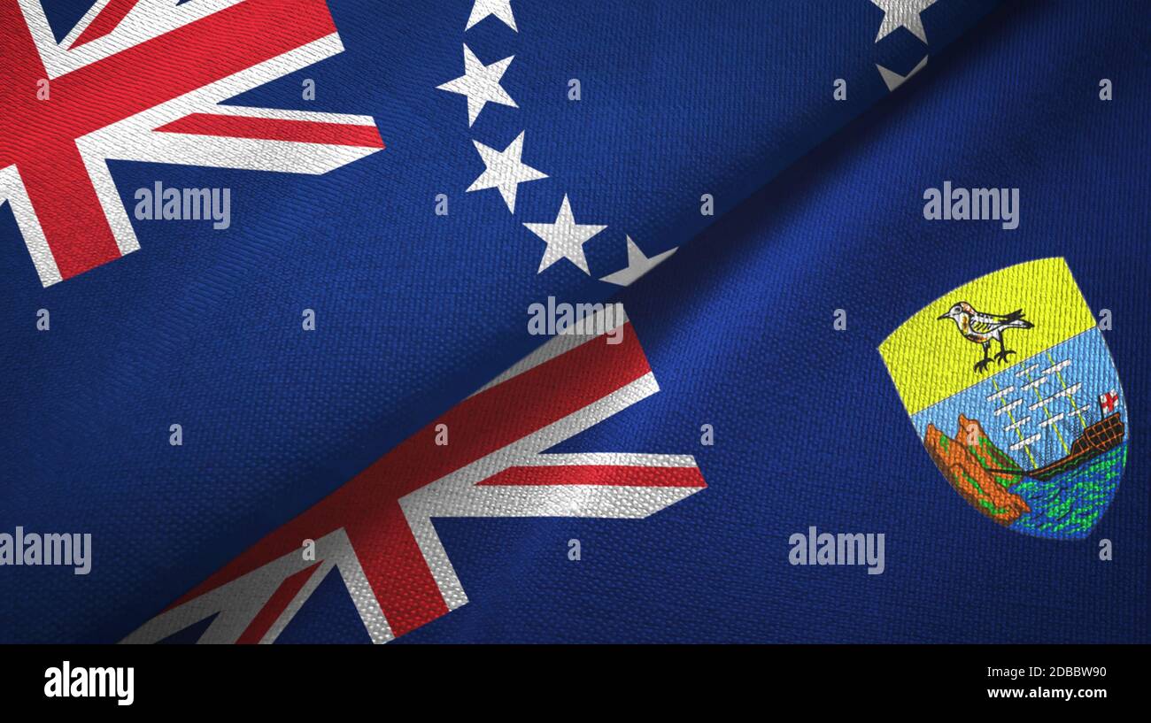 Cook Islands and Saint Helena two flags textile cloth, fabric texture ...