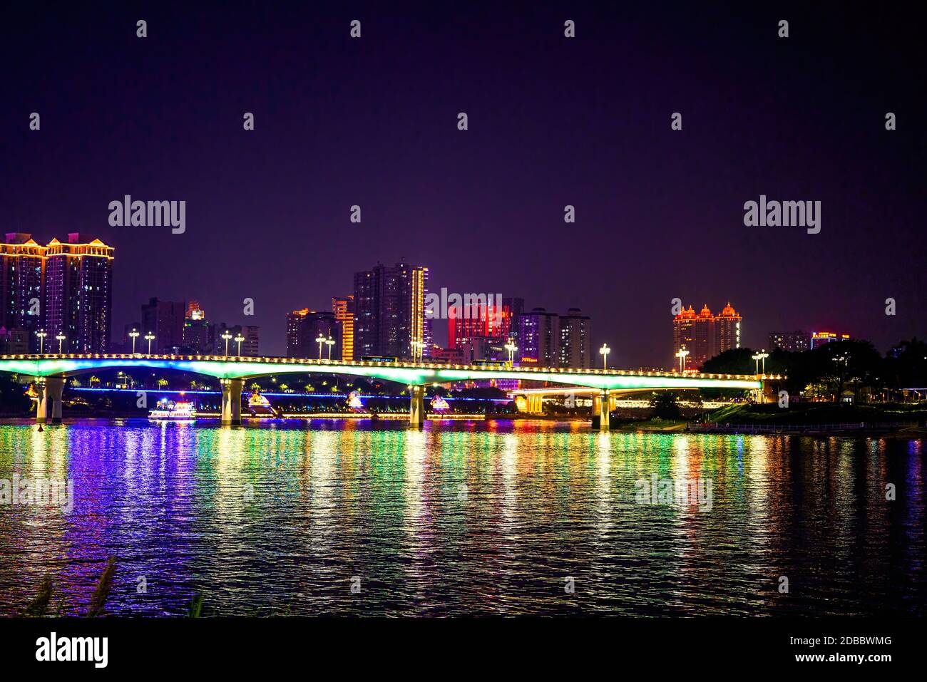 Night view of river view bridge city in Nanning, Guangxi, China Stock ...