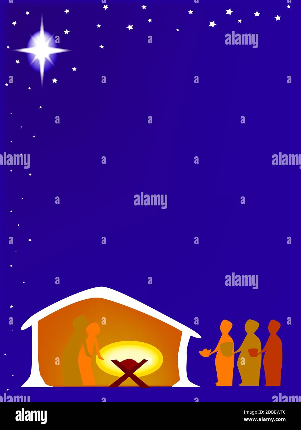 The birth of Jesus with the star and the three wise men bearing gifts ...