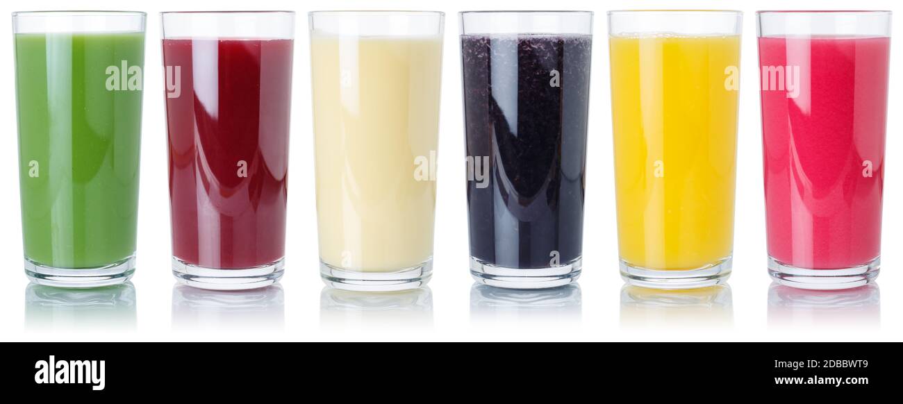 Group of fruit smoothies fruits orange juice drink in glass isolated on ...