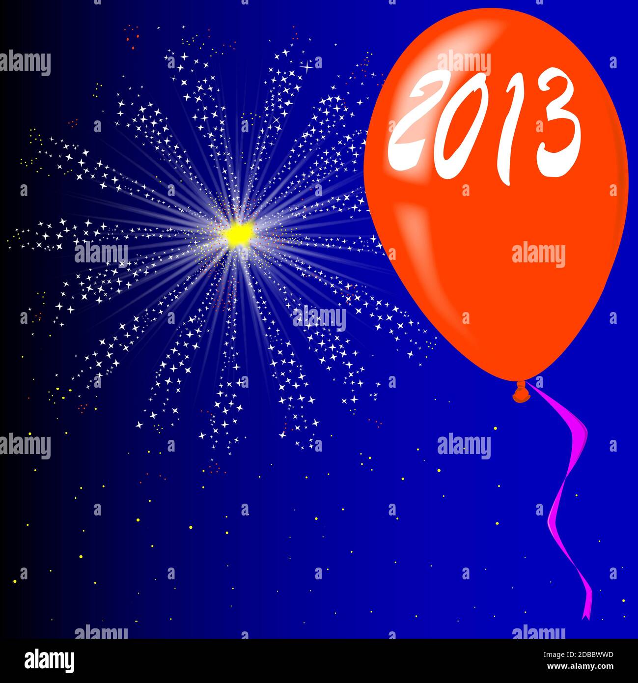 A flyaway red balloon with a skyrocket explosion with fallout Stock ...