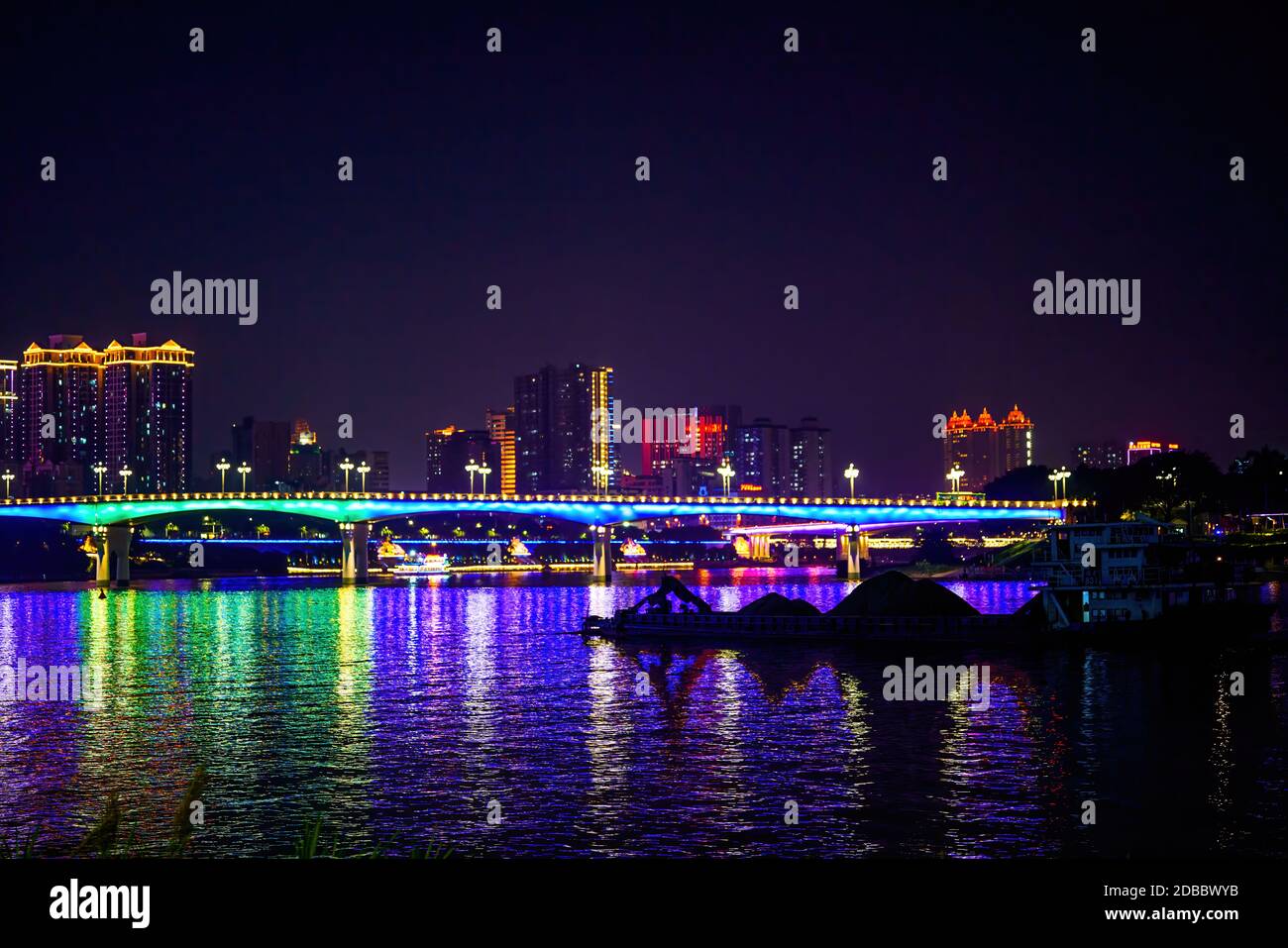 Night view of river view bridge city in Nanning, Guangxi, China Stock ...