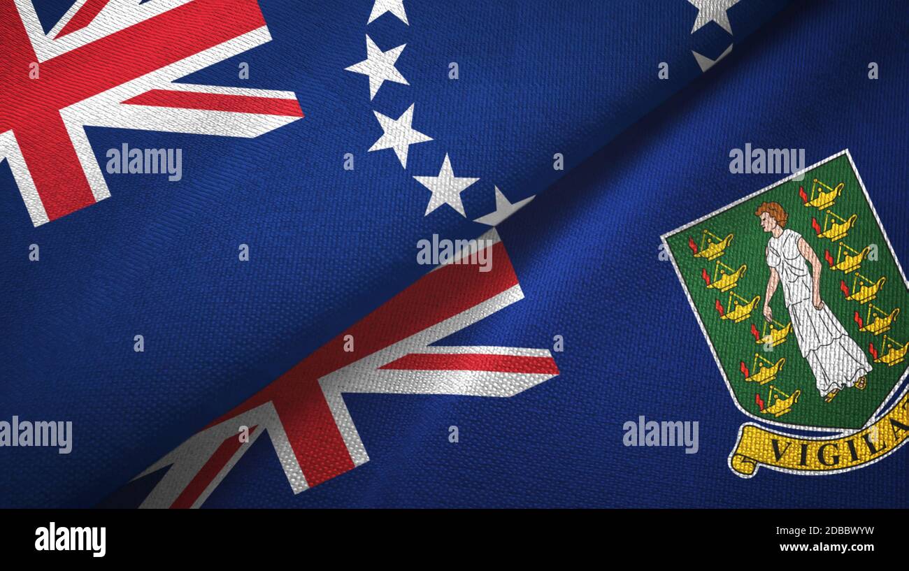 Cook Islands and Virgin Islands British two flags textile cloth, fabric ...