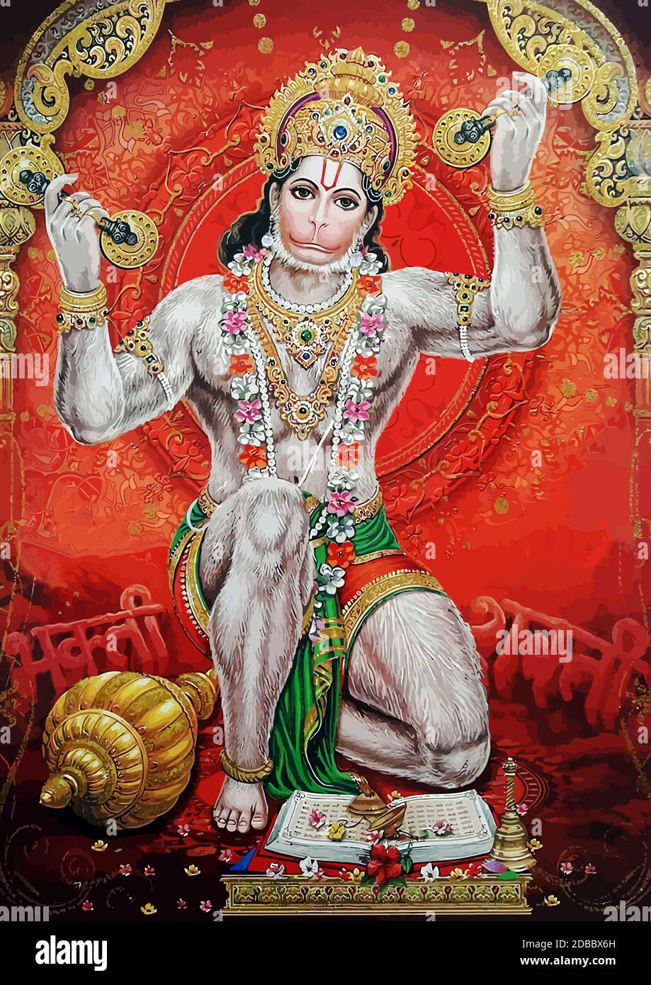 hanuman white god monkey indian holy illustration Stock Photo - Alamy