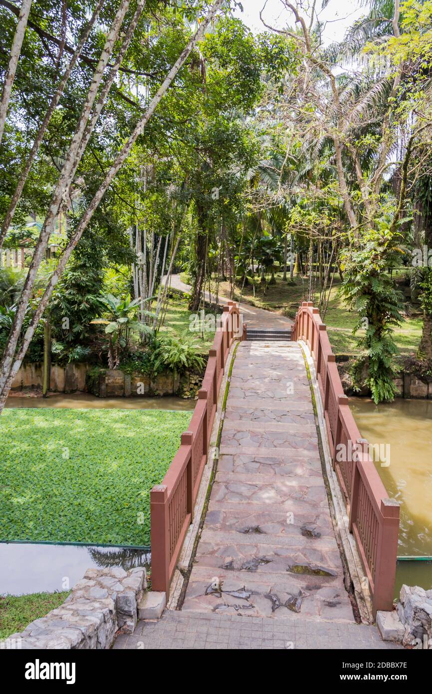 Small beautiful brown Bridge over the lake and river Tasik Perdana in ...