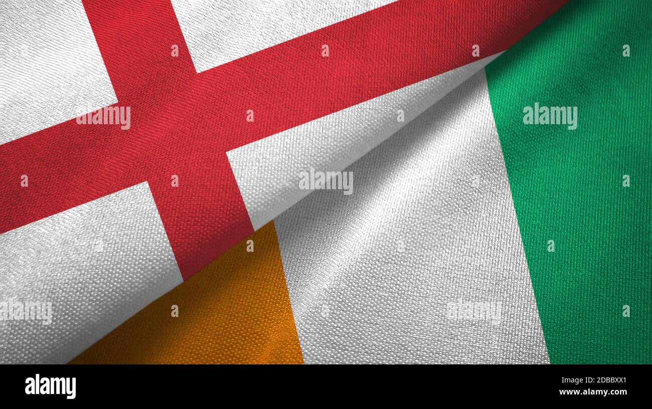 England and Cote d'Ivoire Ivory coast two flags textile fabric texture ...
