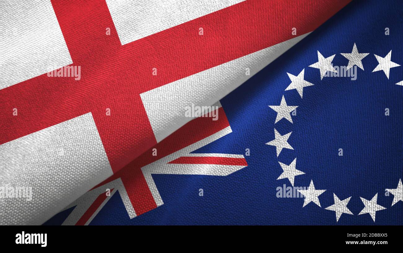 England and Cook Islands two flags textile cloth, fabric texture Stock ...