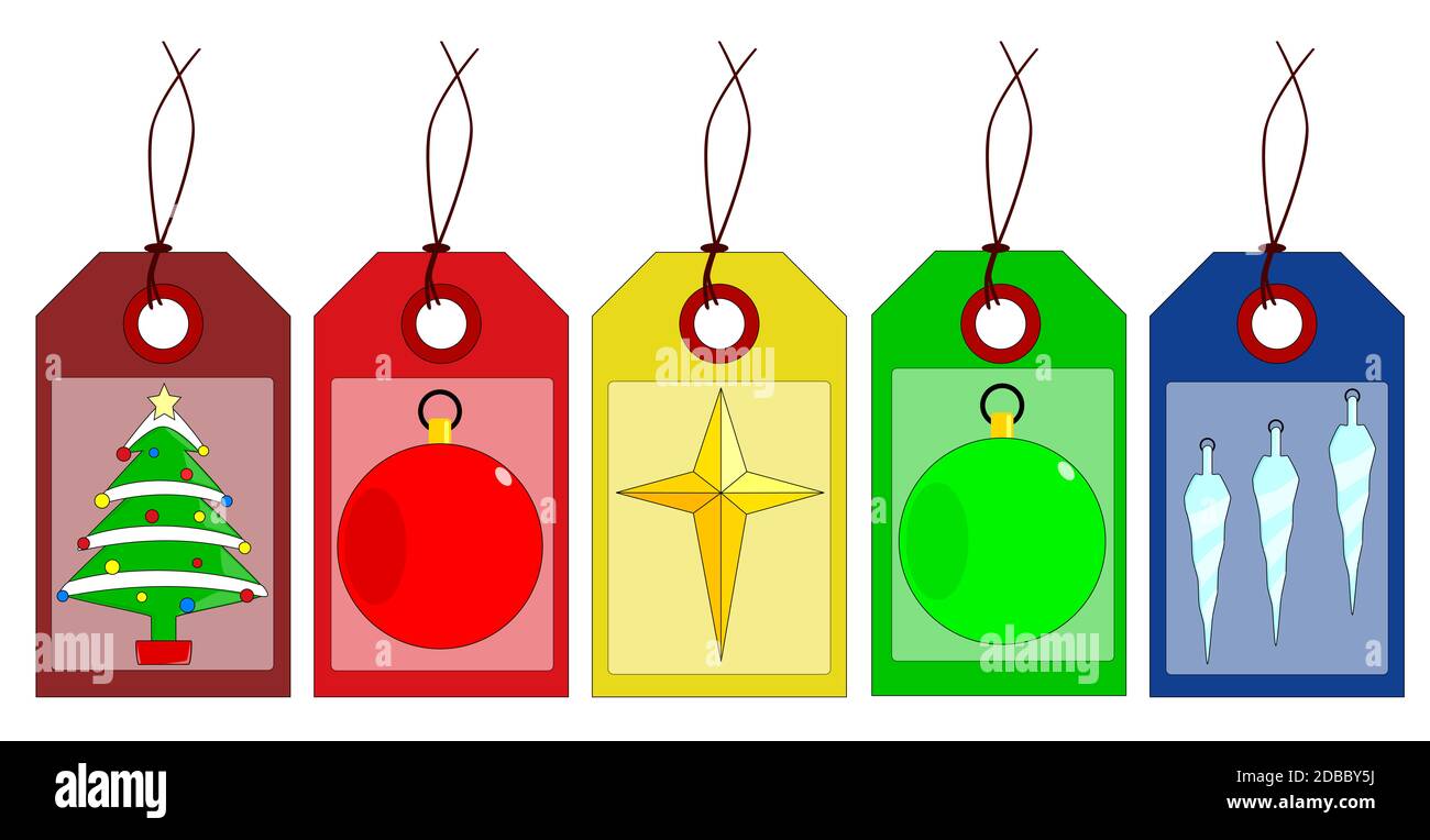 A collection of six Christmas tags in different colors with background ...
