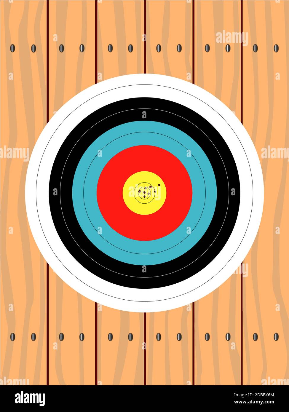 A target pinned to a wooden fence complete with high scoring arrow ...
