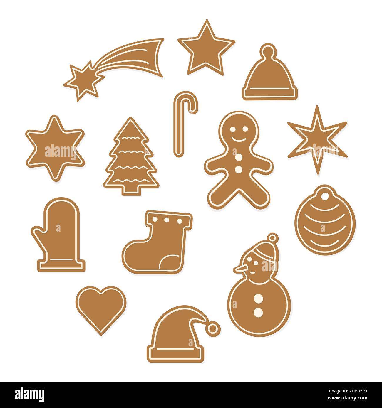 Set of Christmas gingerbread - sock, snowflake, snowman, gingerbread ...