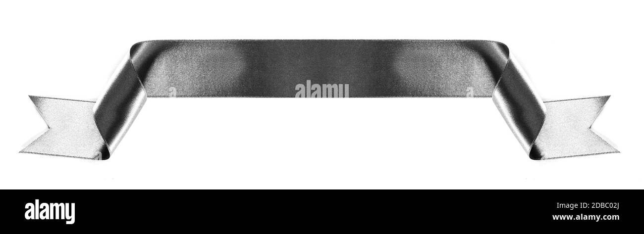 Silver satin ribbon banner isolated on white background Stock Photo - Alamy