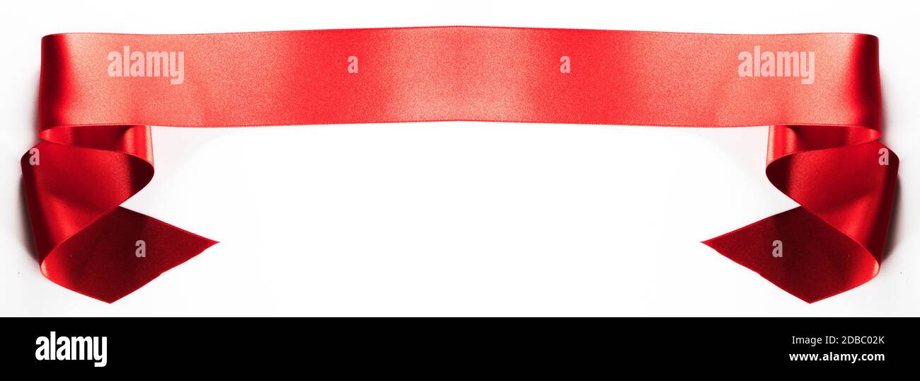 Red satin ribbon banner isolated on white background Stock Photo - Alamy