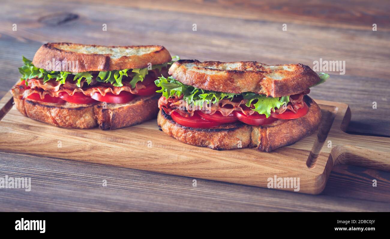 BLT sandwiches with bacon, lettuce and tomatoes Stock Photo - Alamy