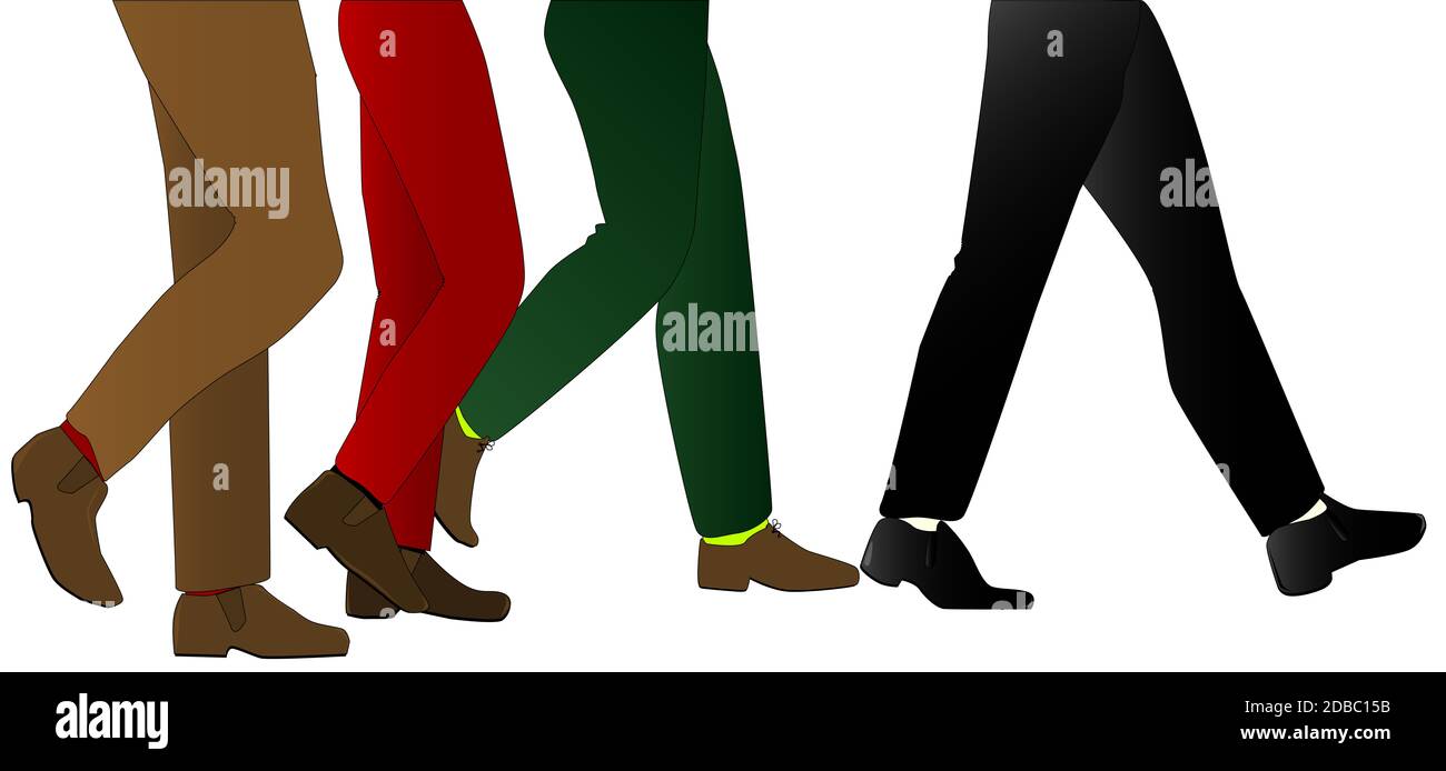 A collection of male legs wearing trousers walking with the lead pair ...
