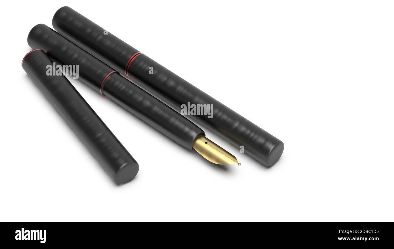 The 3d rendering of detailed closeup of a pen lying on a paper Stock ...