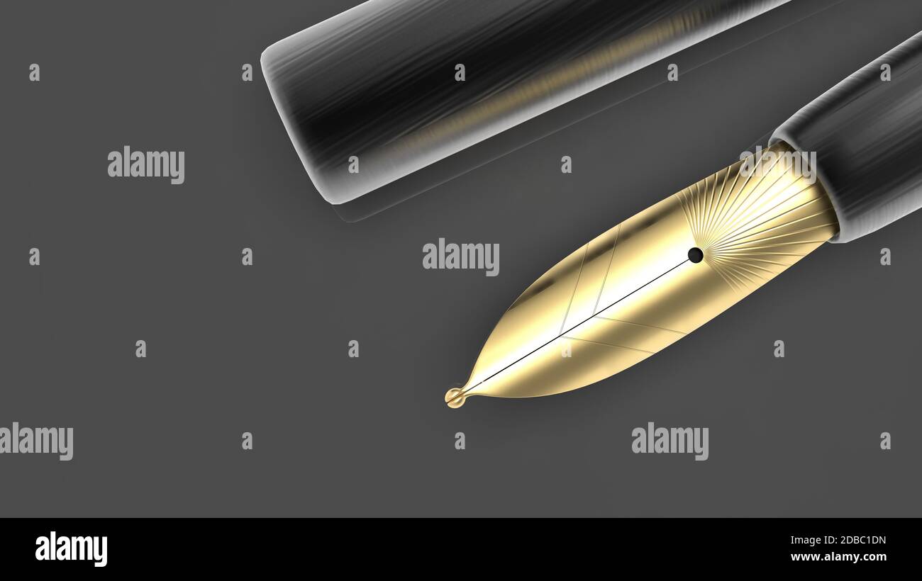 The 3d rendering of detailed closeup of a pen lying on a paper Stock ...