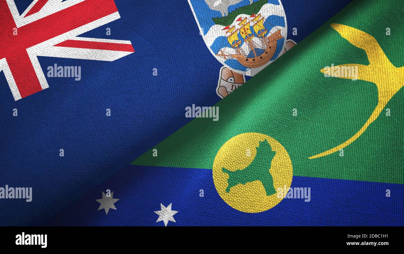 Falkland Islands and Christmas Island two flags textile cloth, fabric ...