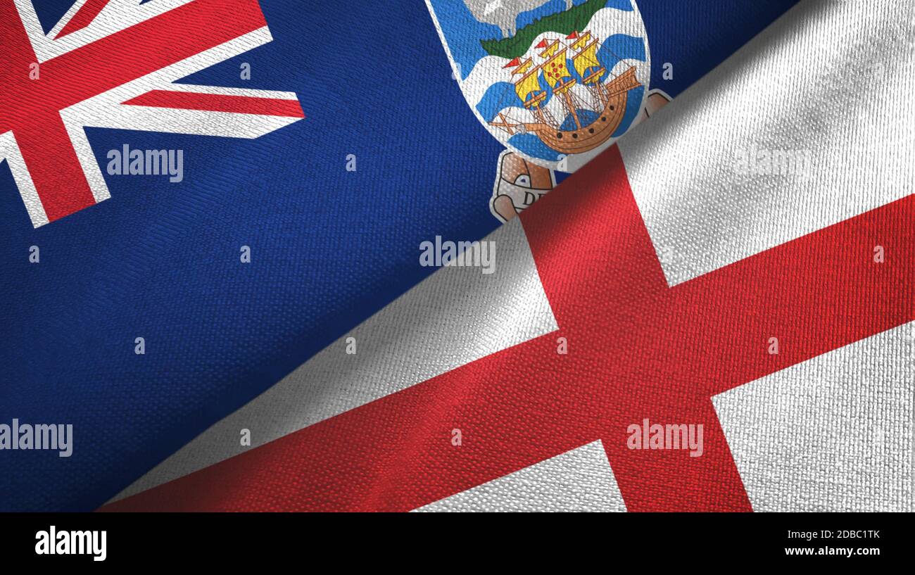 Falkland Islands and England two flags textile cloth, fabric texture ...
