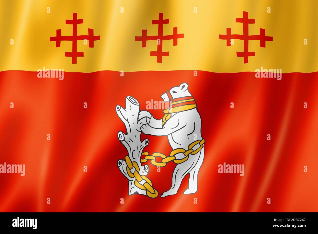 Warwickshire County flag, United Kingdom waving banner collection. 3D ...
