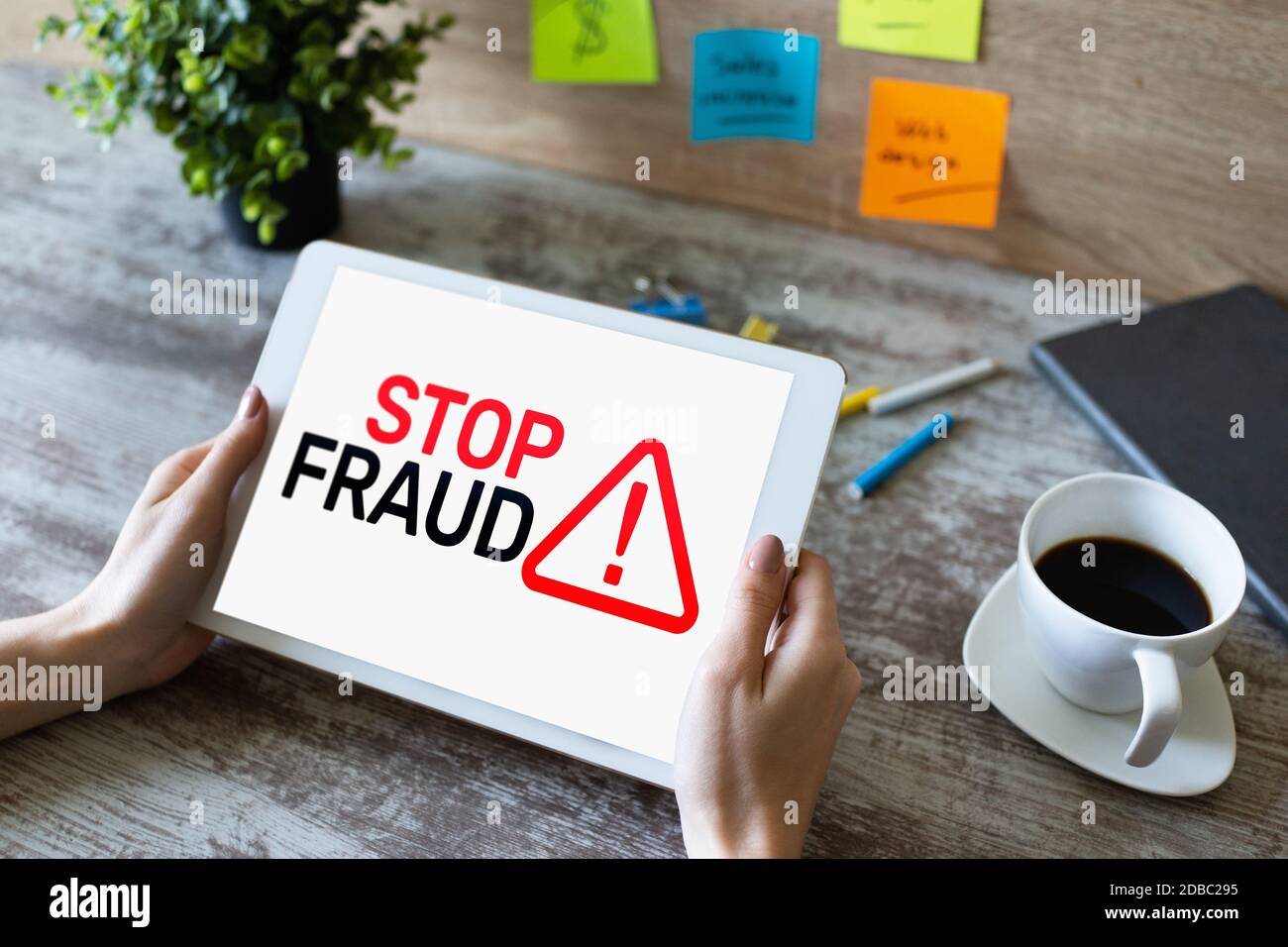 Stop Fraud banner on screen. Cybercrime and internet security concept ...