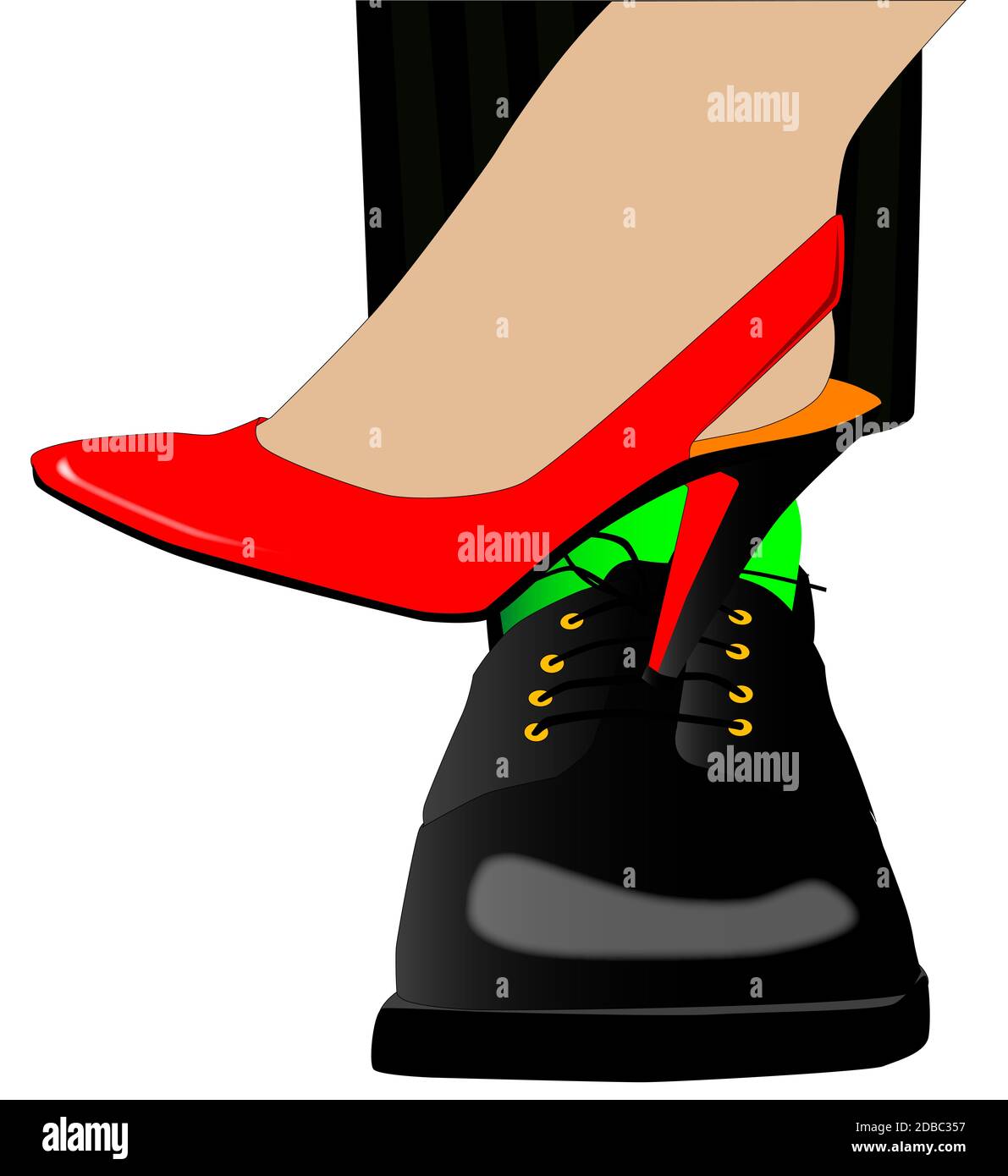 A ladies high heal shoe, with the heal being pushed into the instep of ...