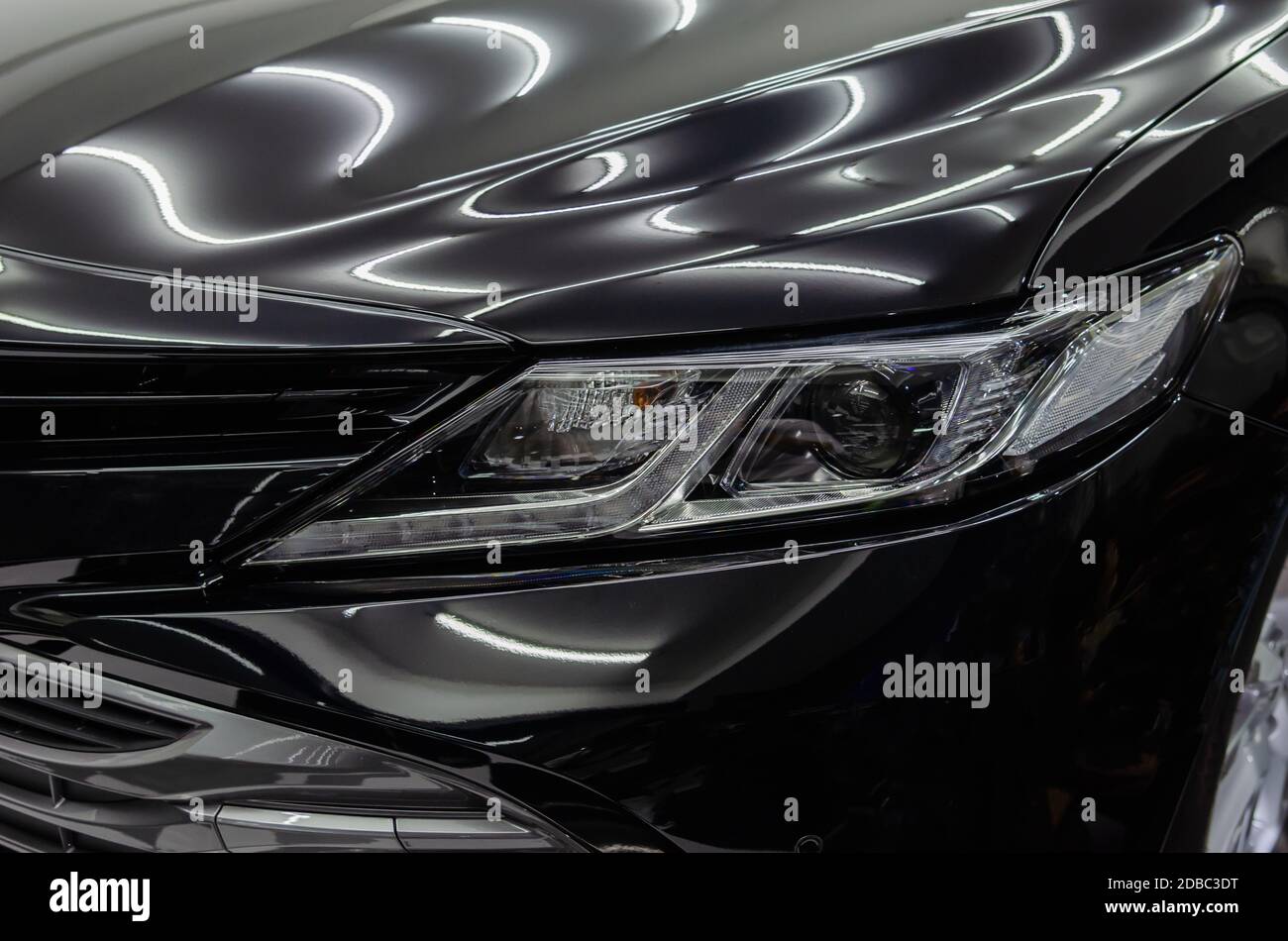 Black car with ceramic glass coating gives the car a shiny shine Stock ...