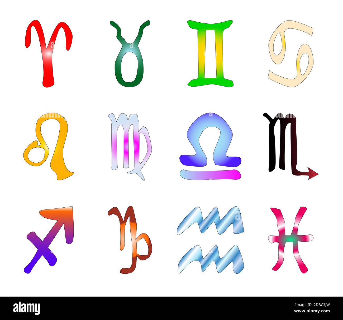 A collection of the twelve astrology sun signs isolated on white Stock ...