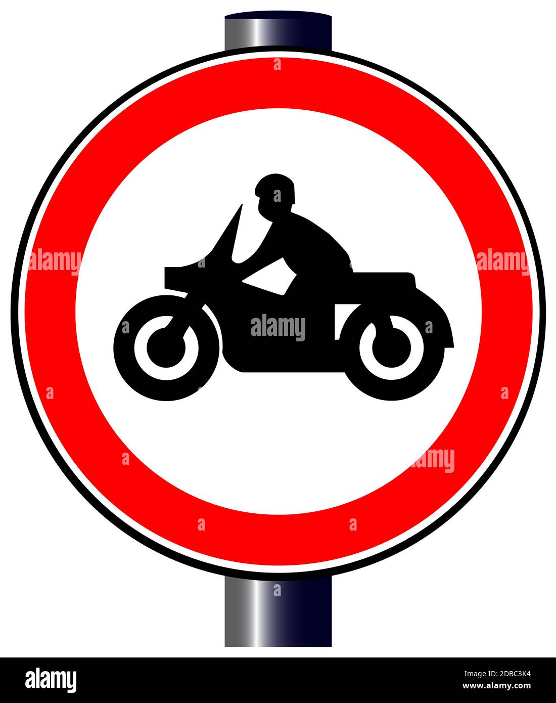A large round red traffic displaying a motorcycle Stock Photo - Alamy