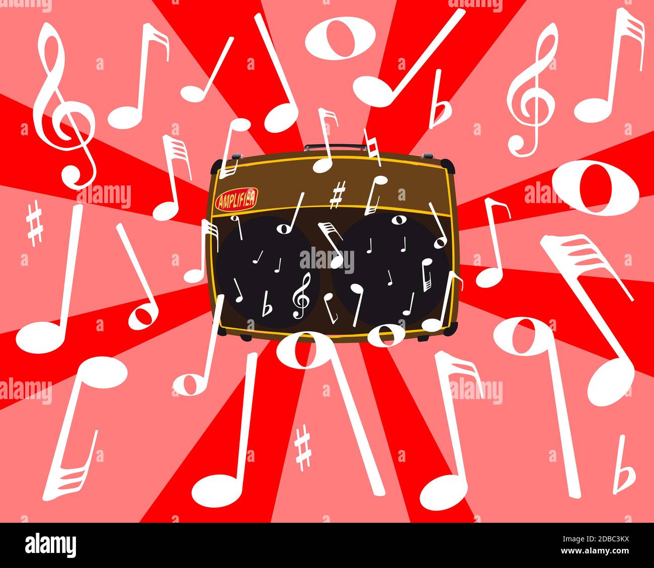 A rock music amplifier with notes depicting the musical noise Stock ...