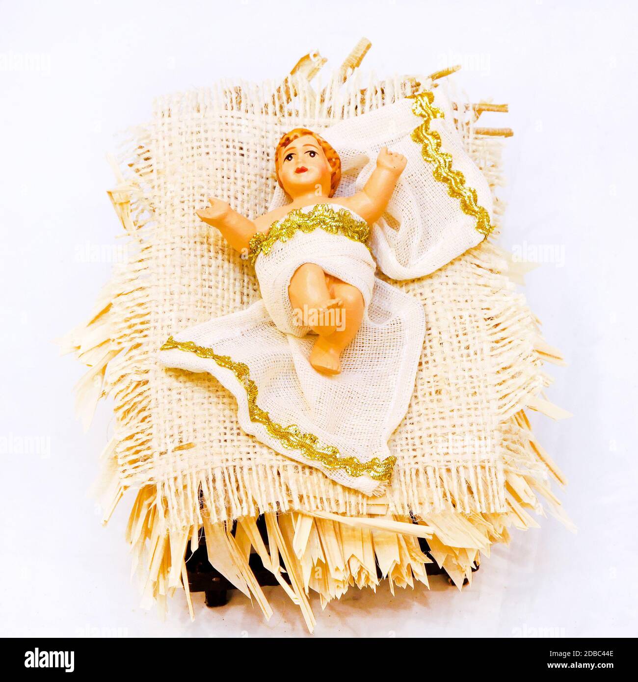 Mythical scene with birth of Jesus in a crib Stock Photo - Alamy