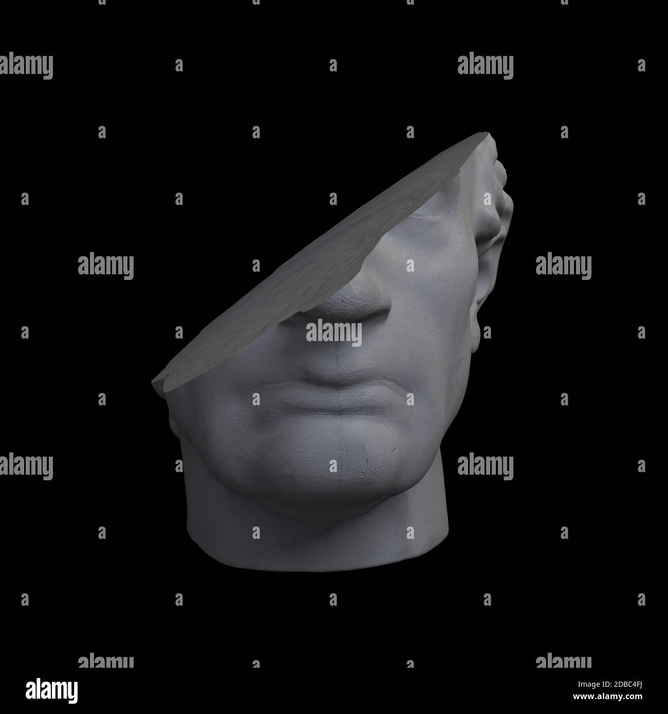 Fragment of colossal head sculpture of classical style in monochromatic ...