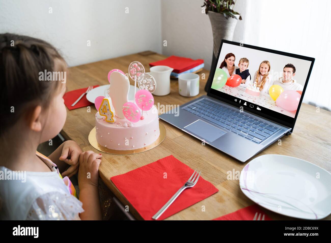 Family Celebrating Birthday Using Video Conference Call Stock Photo - Alamy