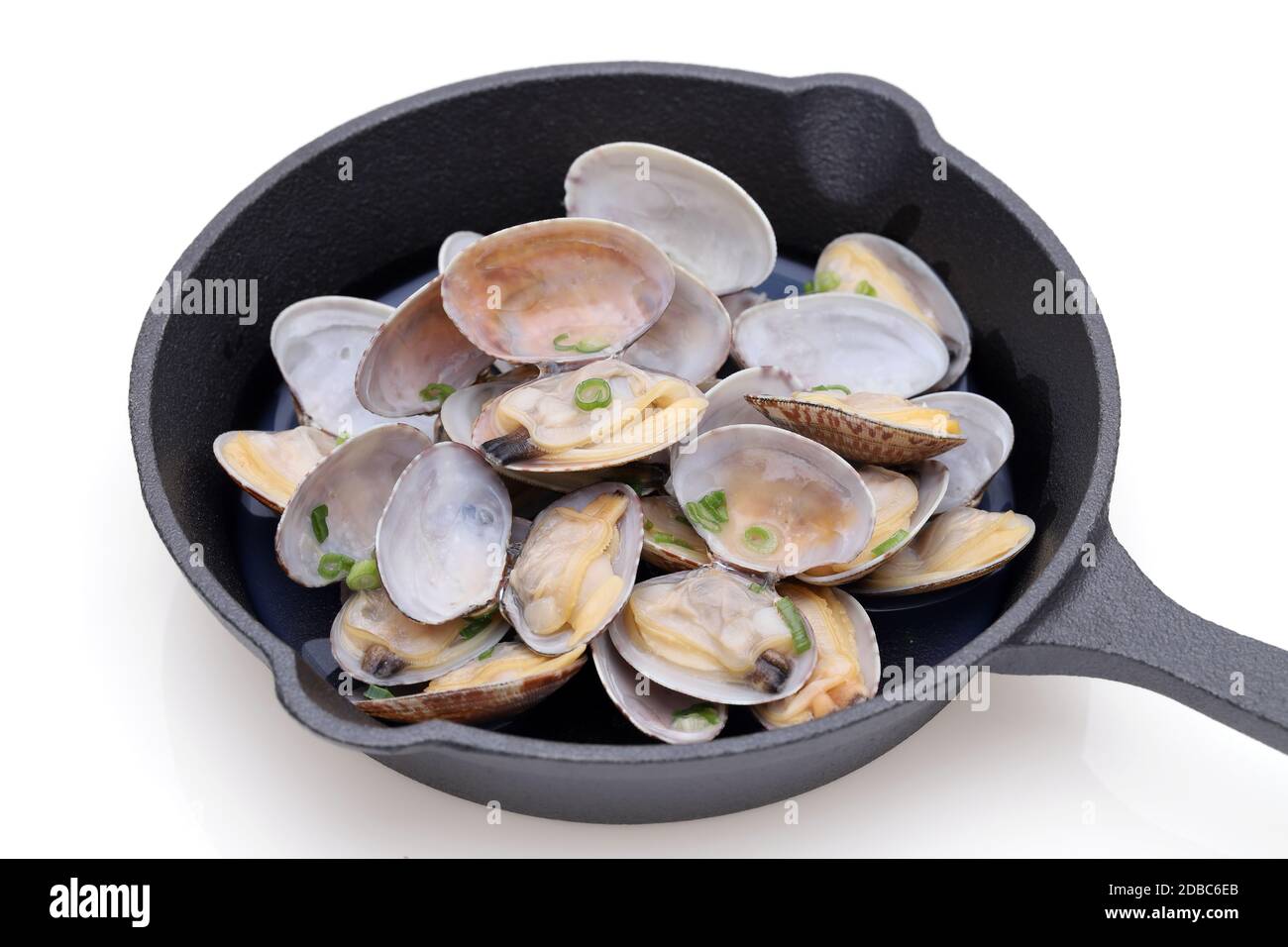 Japanese traditional cuisine, Sake steamed clams, Sakamushi, on white ...