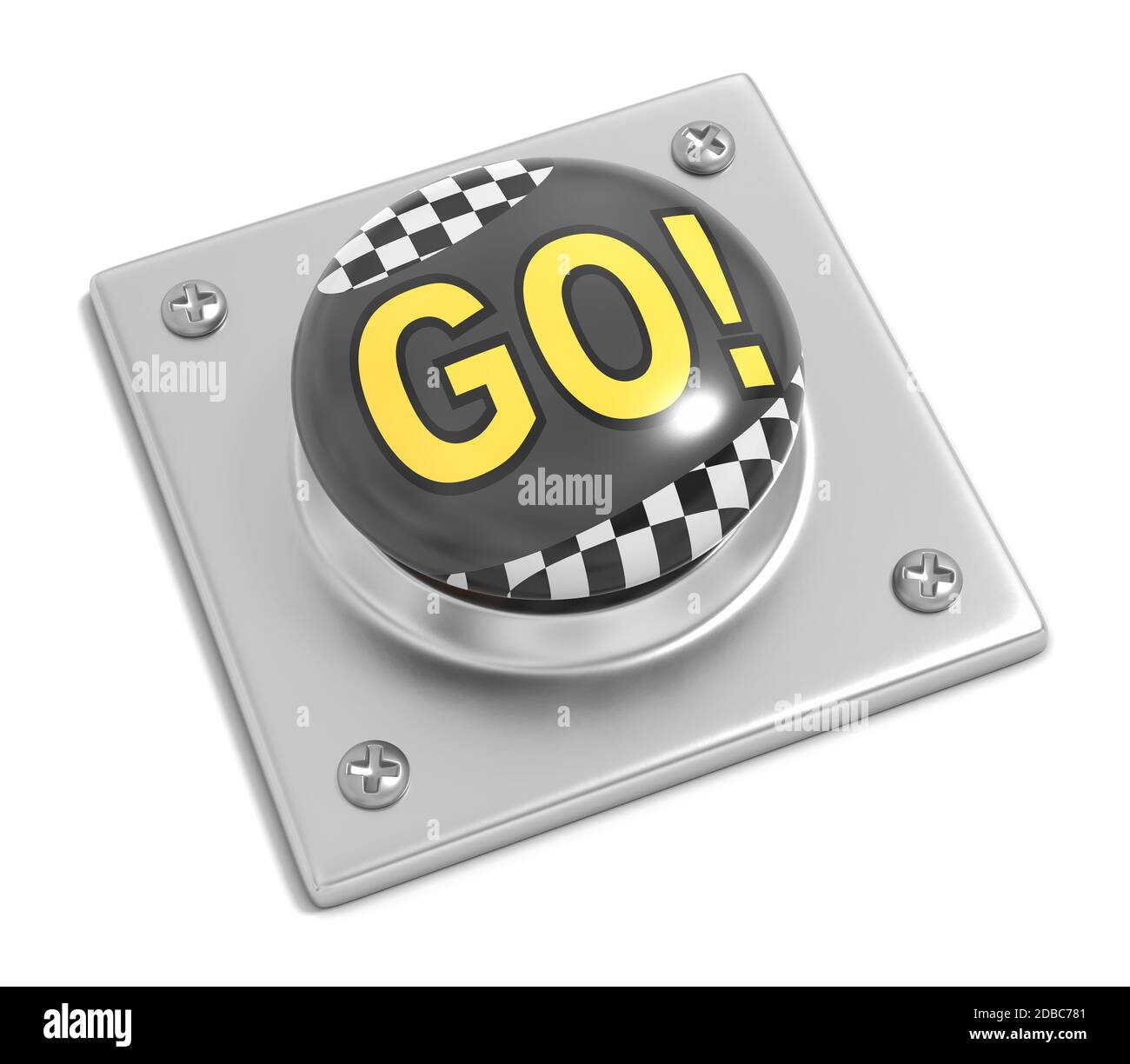 Racing Checkered Flag Button with Yellow Go Text on White Background 3D ...
