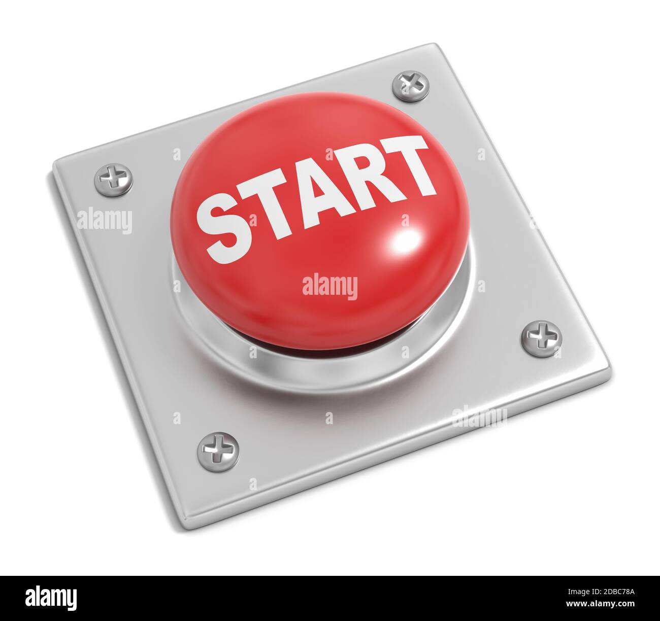 Red Button with Start Text on White Background 3D Illustration Stock ...