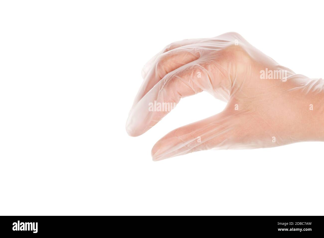 Female hand in disposable vinyl gloves isolated on white background ...