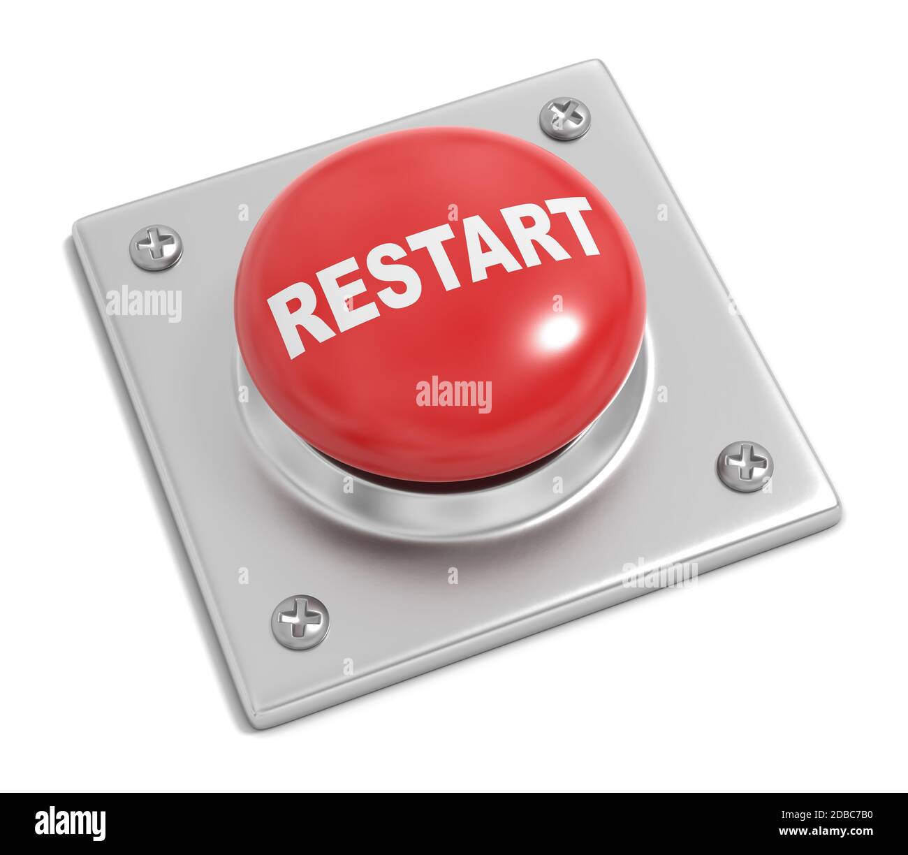 Red Button with Restart Text on White Background 3D Illustration Stock ...