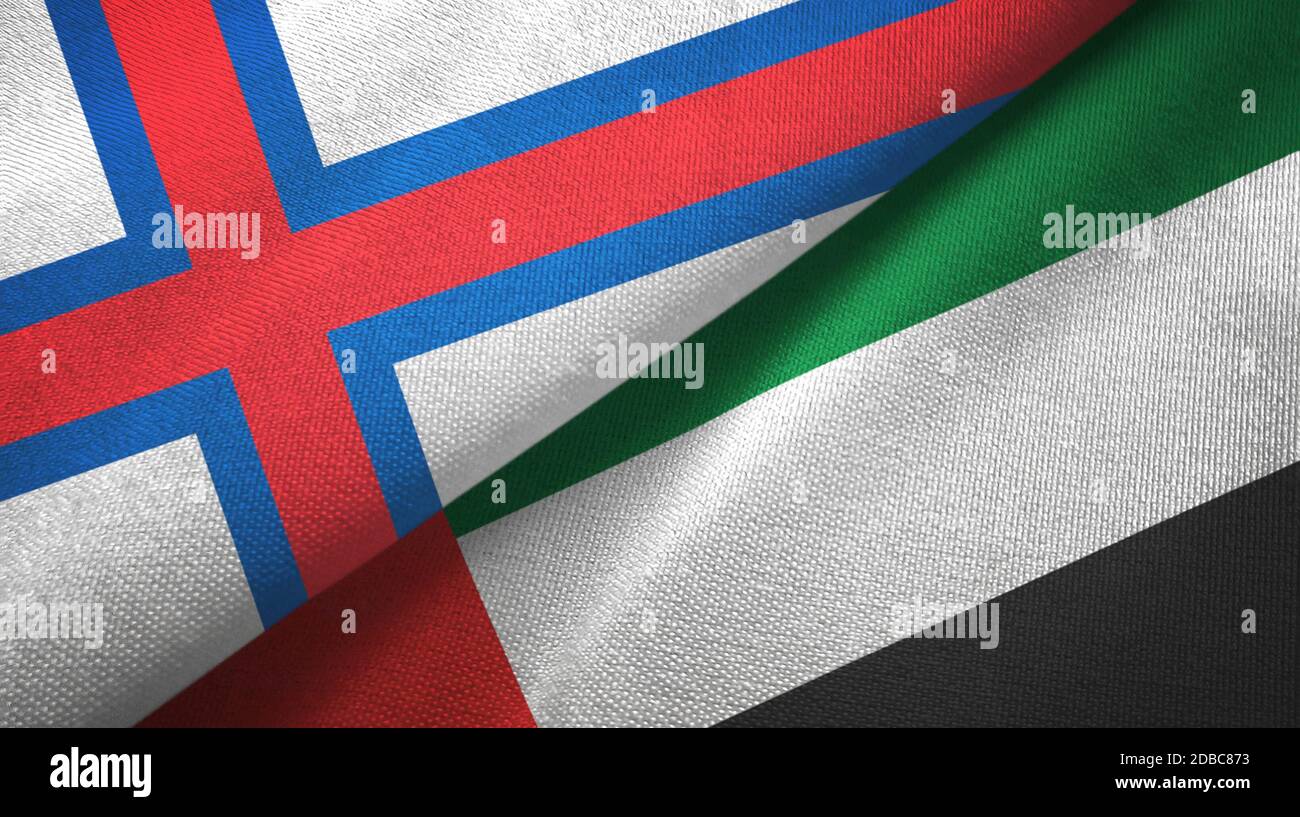 Faroe Islands and United Arab Emirates two flags textile cloth, fabric ...