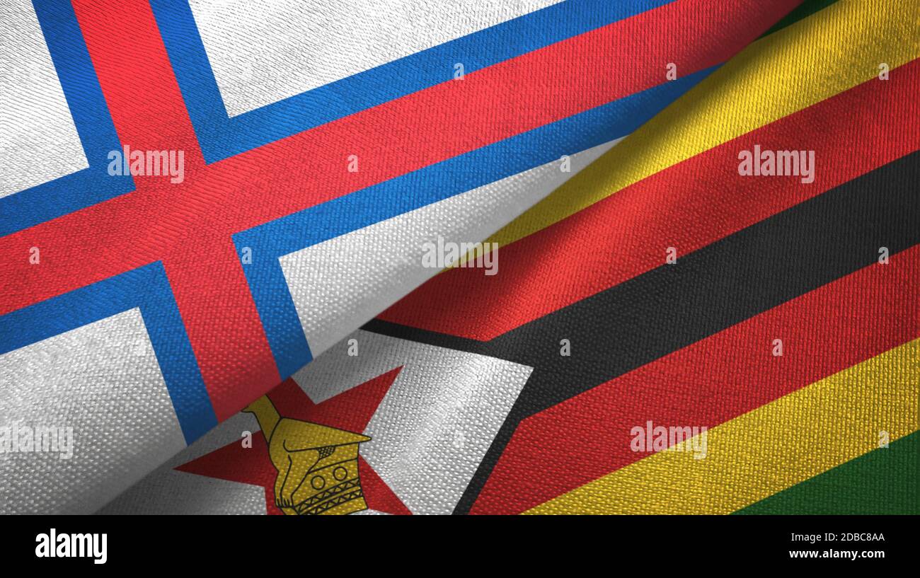 Faroe Islands and Zimbabwe two flags textile cloth, fabric texture ...