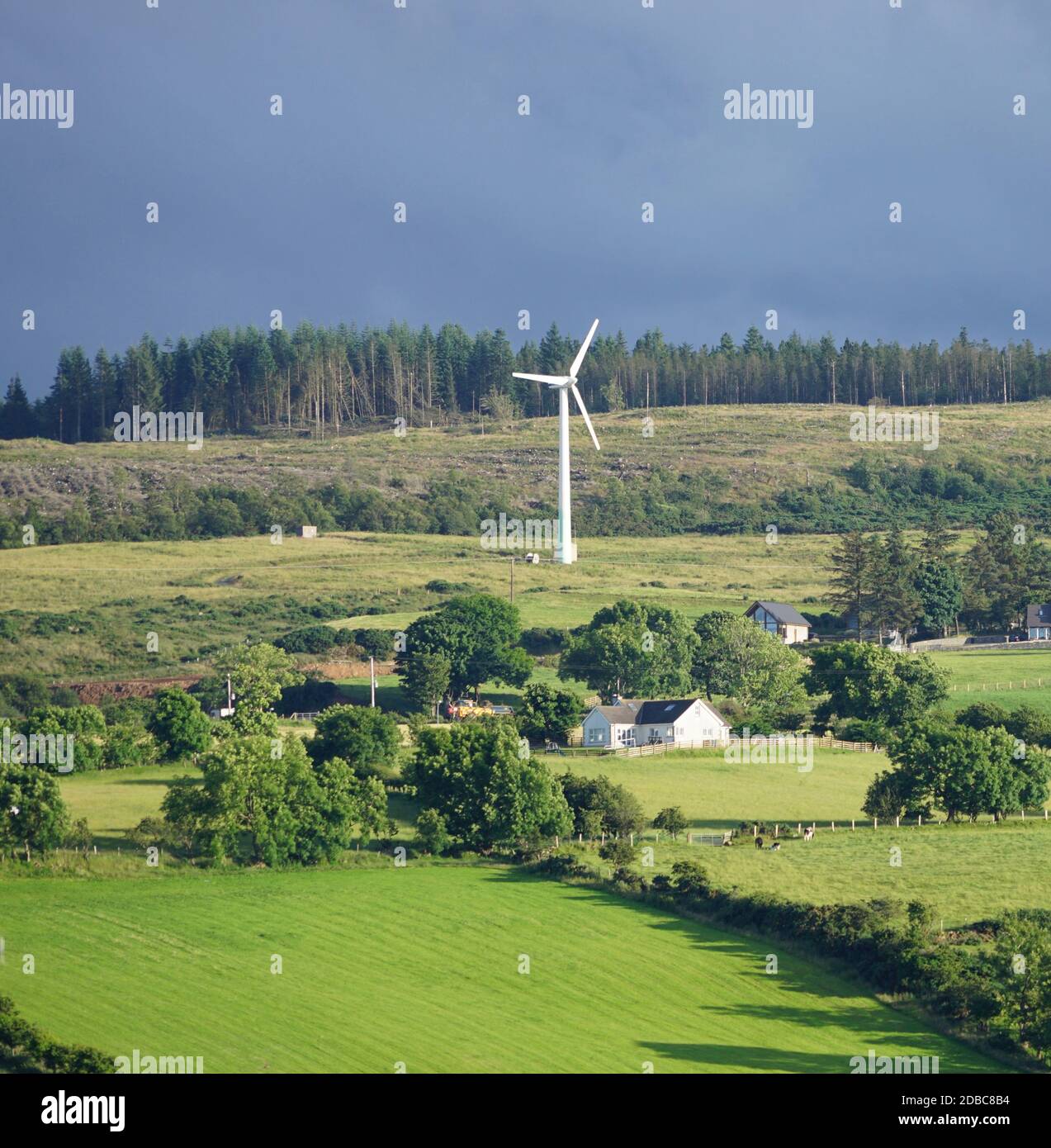 Green landscape with windmill in Ireland Stock Photo - Alamy