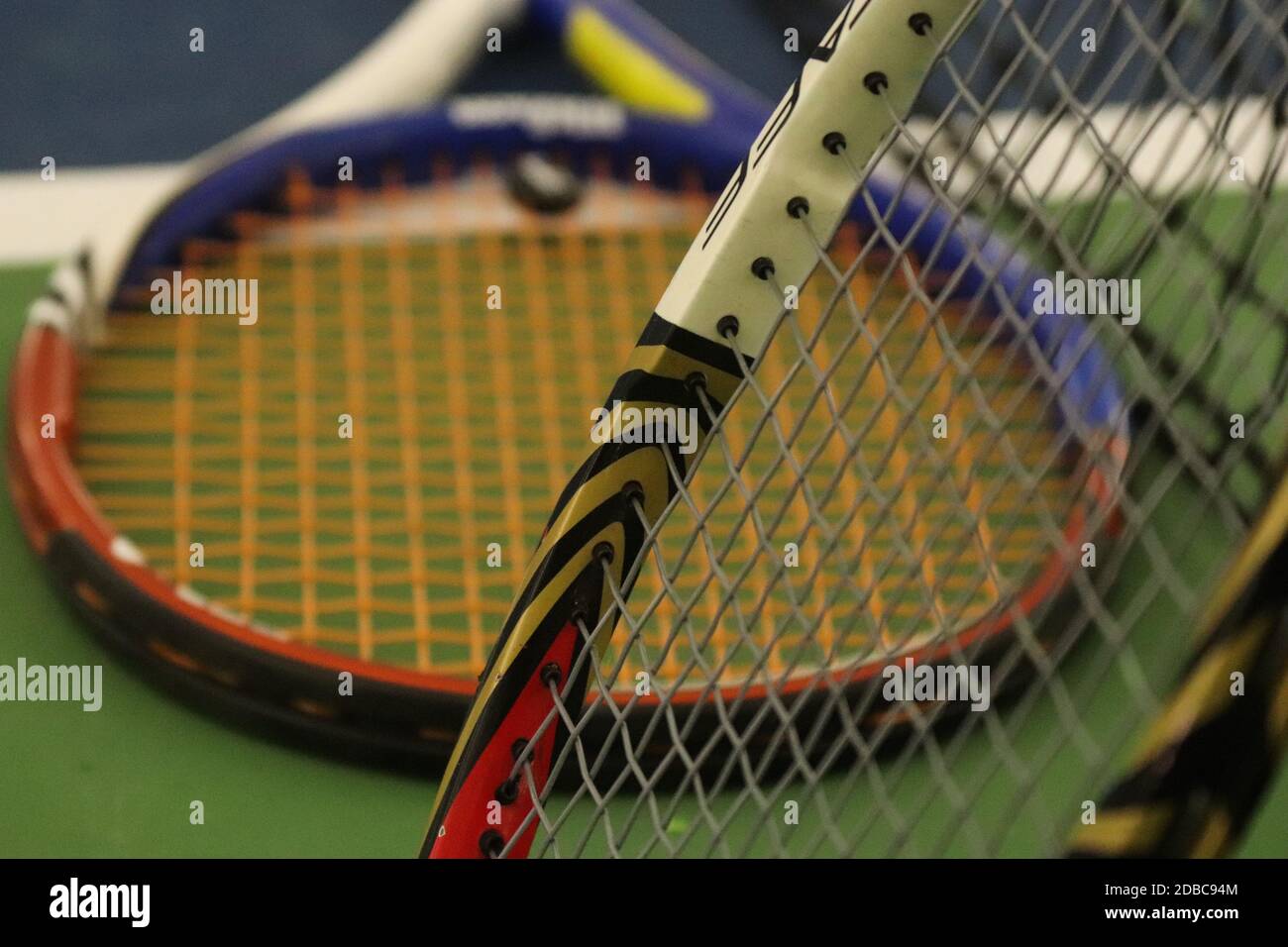 Two Tennis Rackets on Playground Court. Sport Background Stock Photo ...