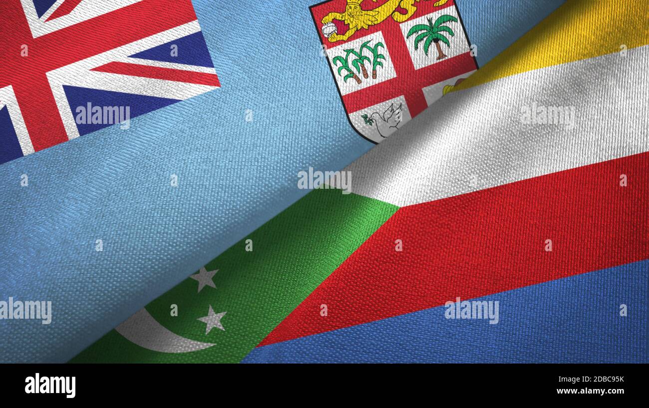 Fiji and Comoros two flags textile cloth, fabric texture Stock Photo ...